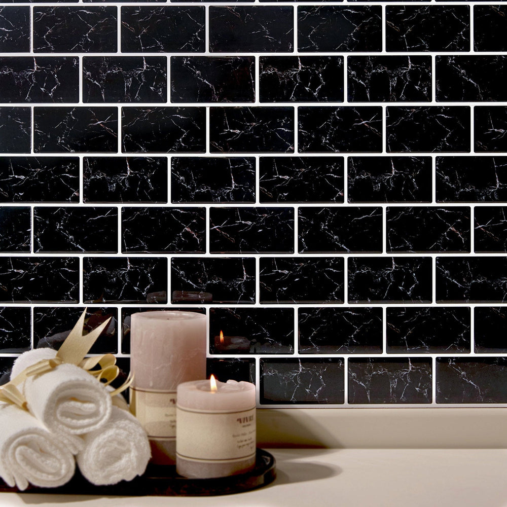Black Marble Renter-Friendly Peel & Stick Tiles for Kitchen Backsplash