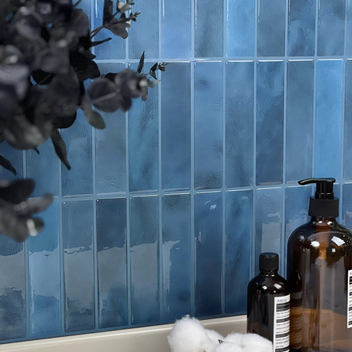 Classic Indigo Peel and Stick Tile Bathroom for Easy Home Makeover
