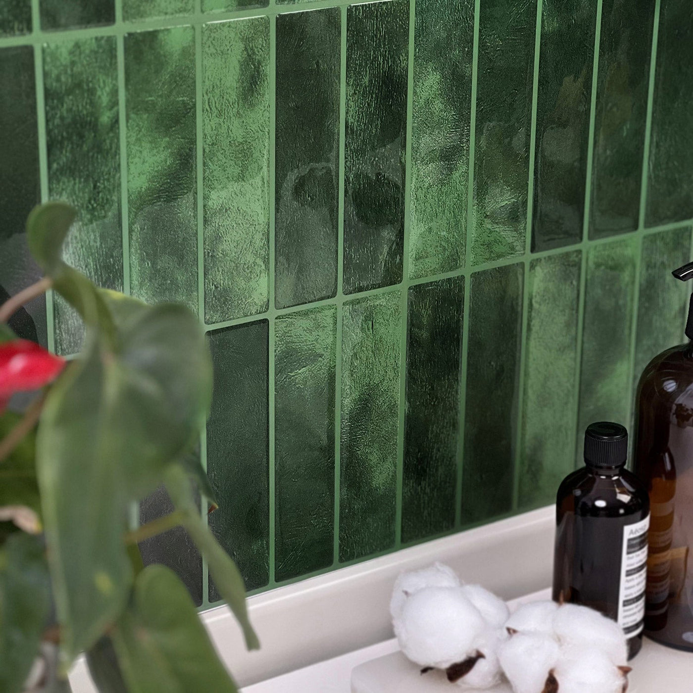 Verdant Forest Peel and Stick Tile Bathroom for Easy Home Makeover
