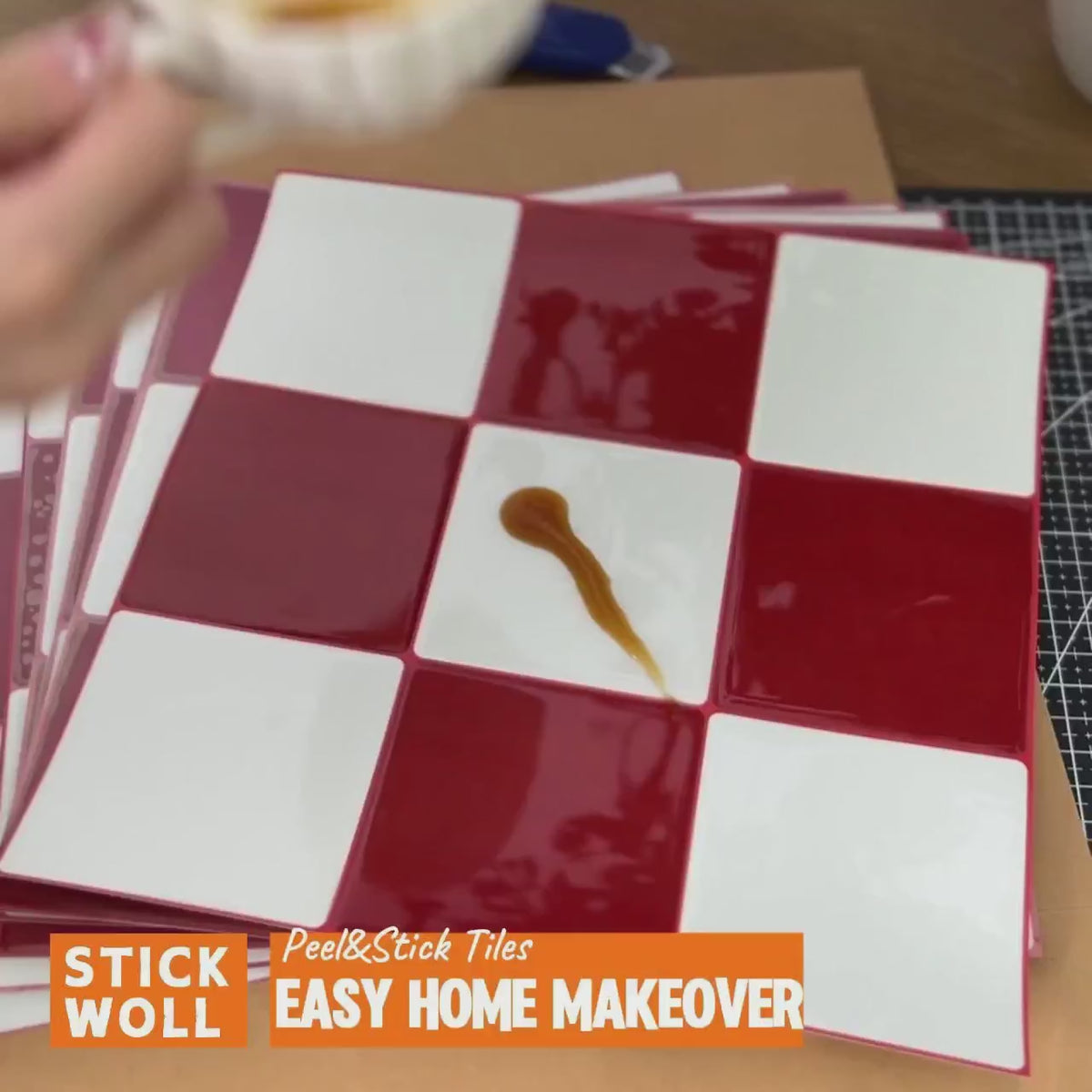 Crimson Horizon Peel&Stick Tiles – Stickwoll DIY Wall Backsplash